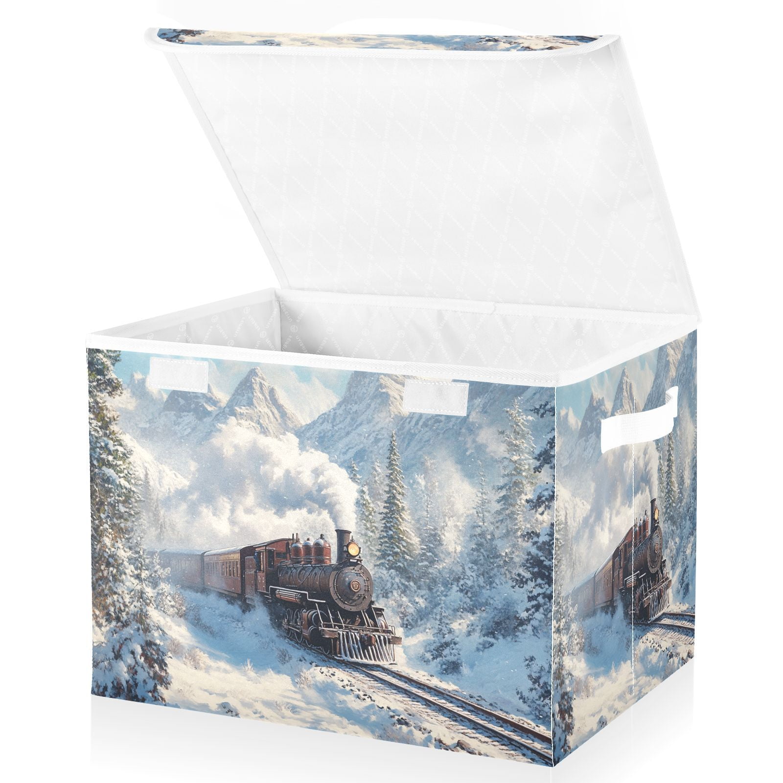 Snow Trees Train Storage Basket for Shelves Foldable Container ...