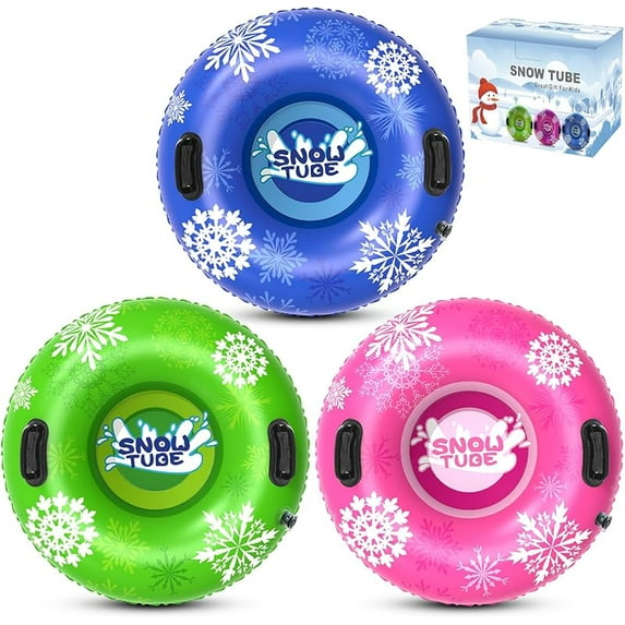 Snow Tube, 3-Pack or 4-Pack Inflatable Snow Sled for Kids and Adults ...