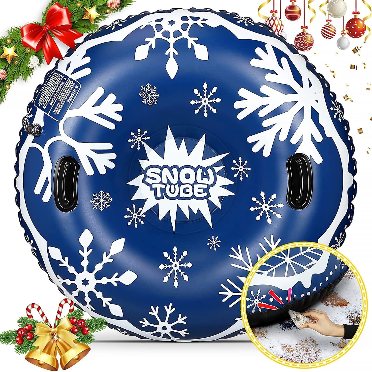 47-Inch Inflatable Snow Tube, Heavy-Duty Sled with Handles, Foldable ...