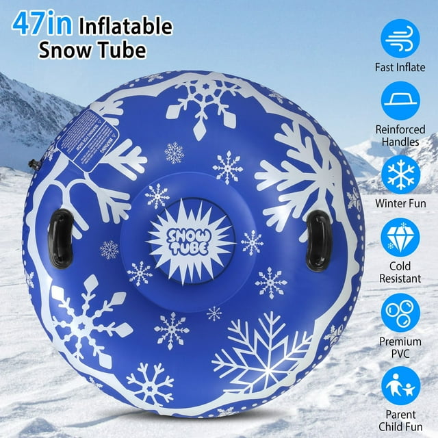 iMounTEK 47 Inch Inflatable Snow Tube, Cold-Resistant Sled for Kids ...