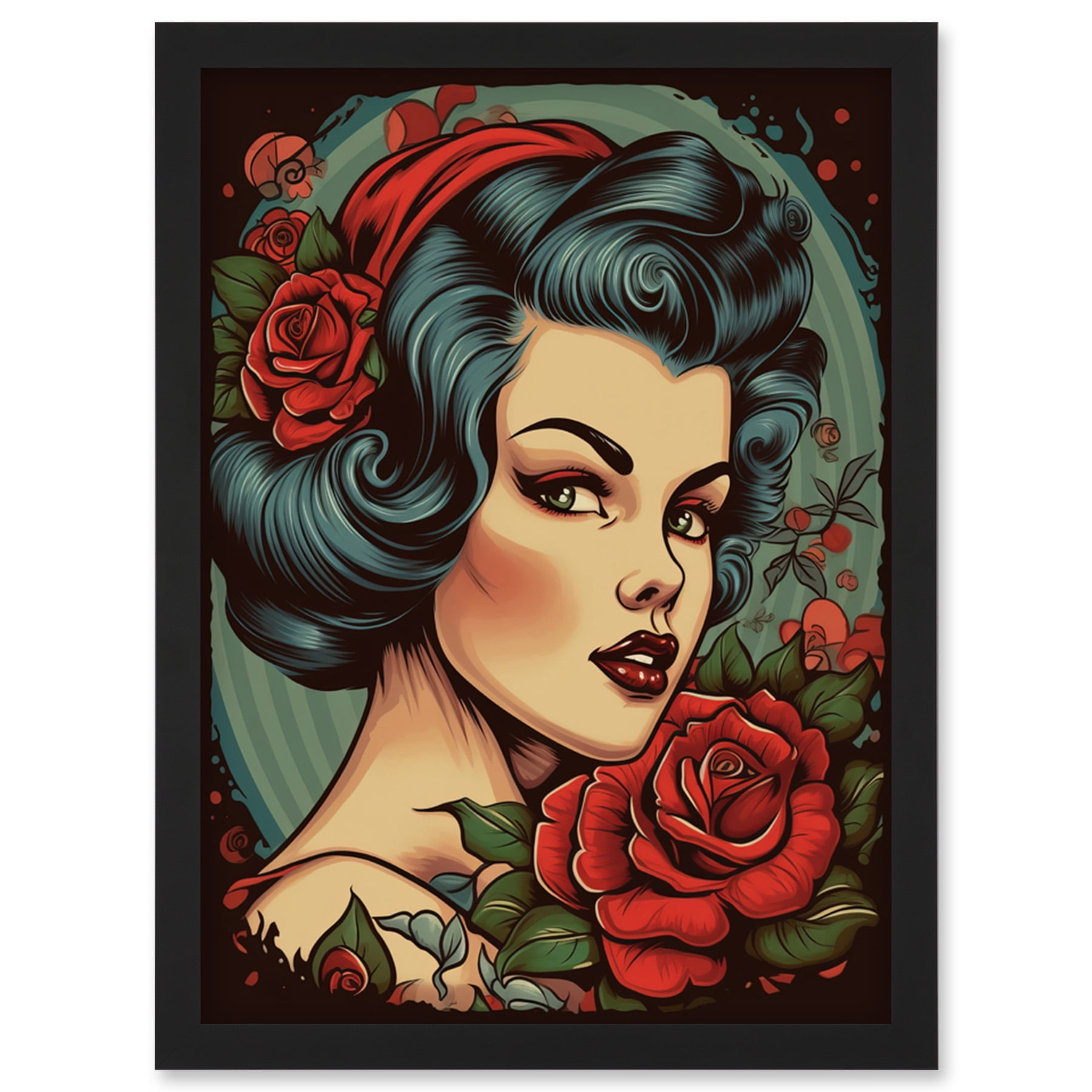 Snow White Roses Pin Up Rockabilly Americana 50s Artwork Framed Wall ...