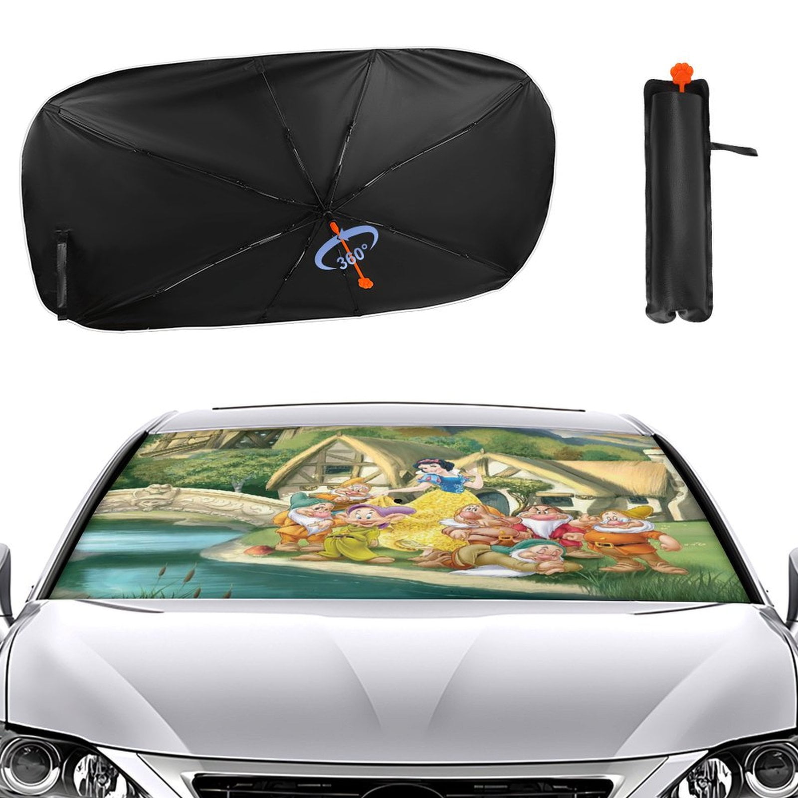 Snow White Windshield Sun Shade Umbrella - Foldable Car Window Shades ...