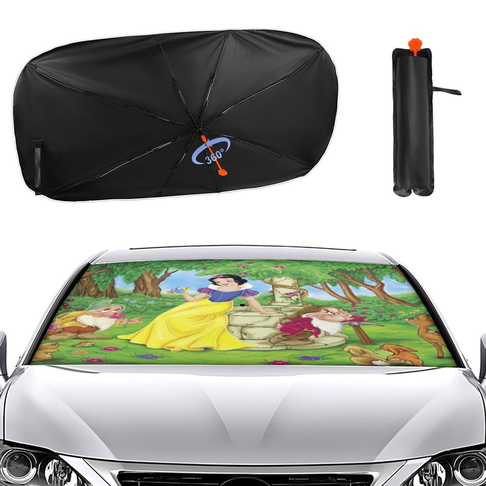 Snow White Windshield Sun Shade Umbrella - Foldable Car Window Shades ...
