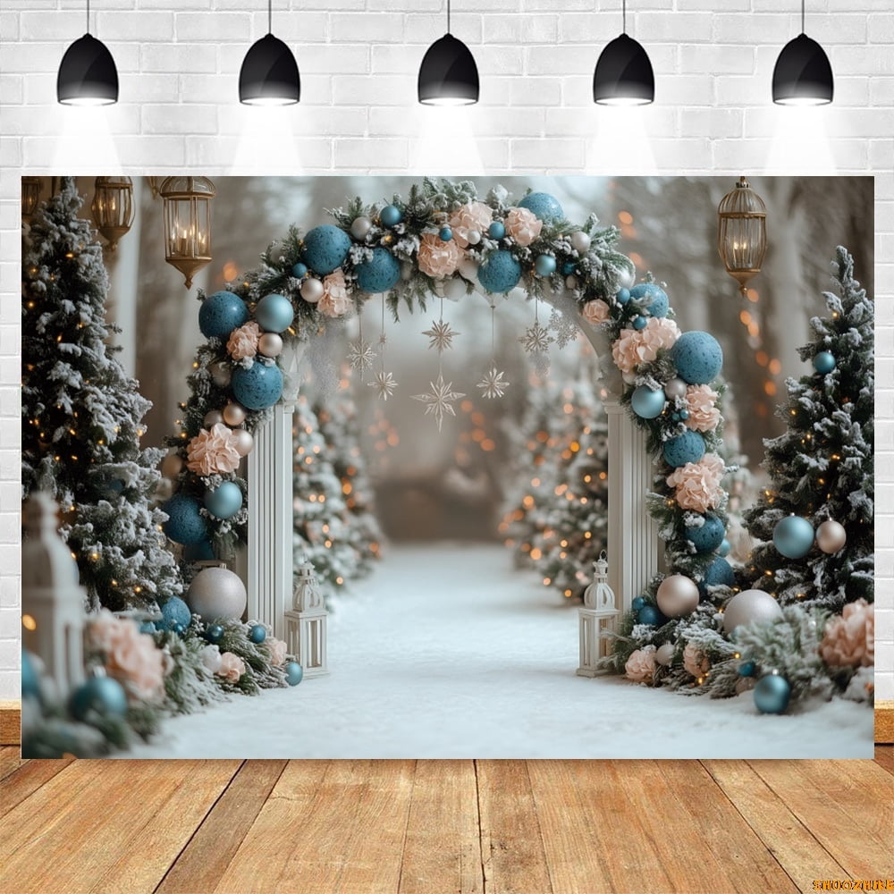 Snow Winter Arch Wreath Backdrop Outdoor Scery Pine Forest Christmas ...