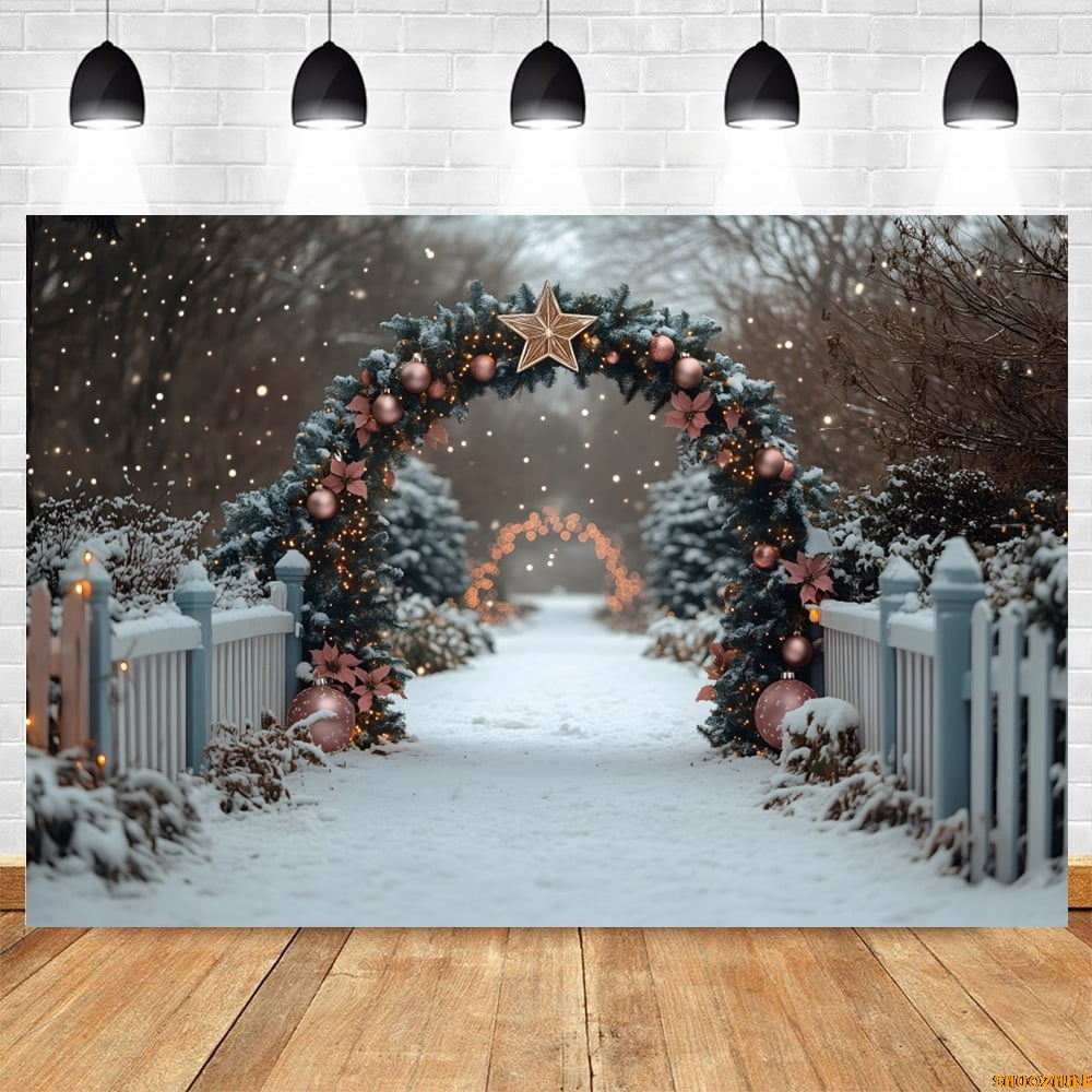 Snow Winter Arch Wreath Backdrop Outdoor Scery Pine Forest Christmas ...