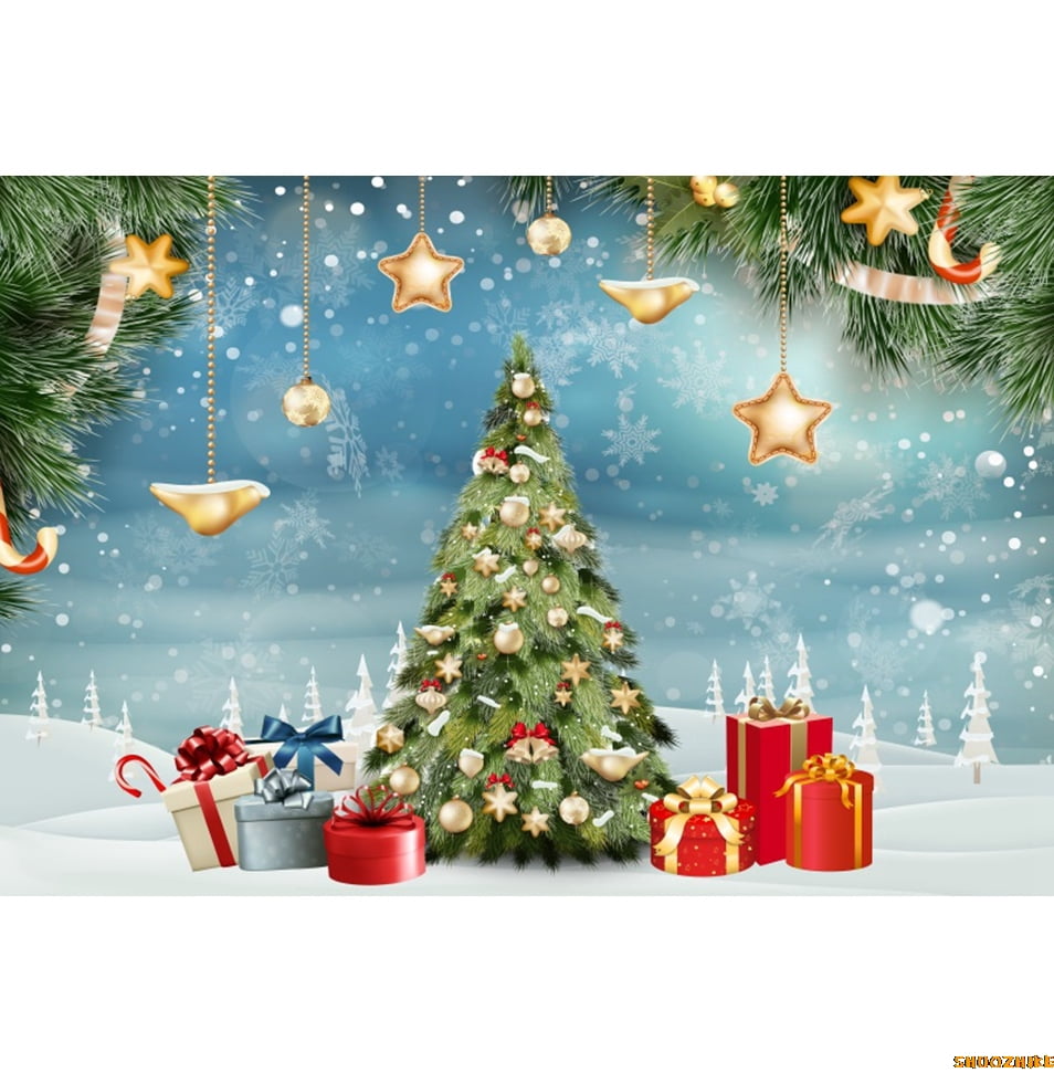 Snow Winter Snowfield Christmas Tree Backdrop Kids Portrait Family Xmas ...