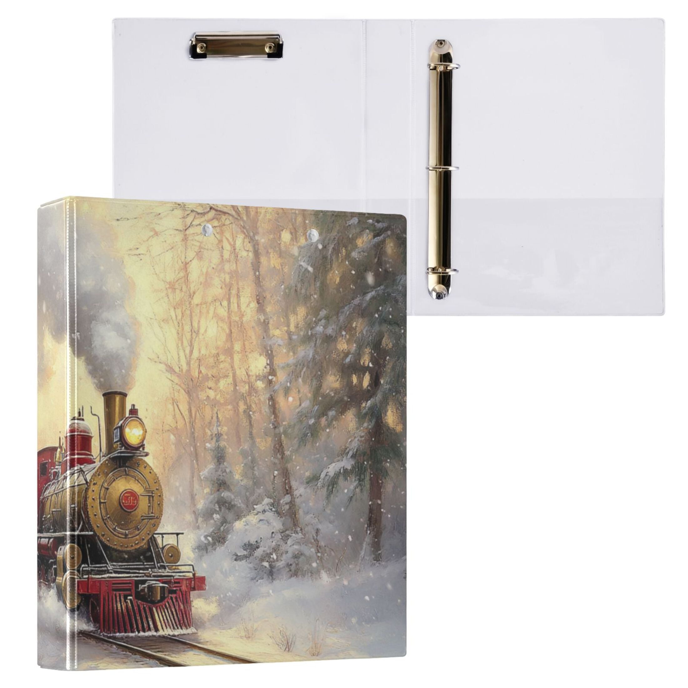 Snow and Train 3 Ring Binders 1.5 inch Hardcover File Folders with ...