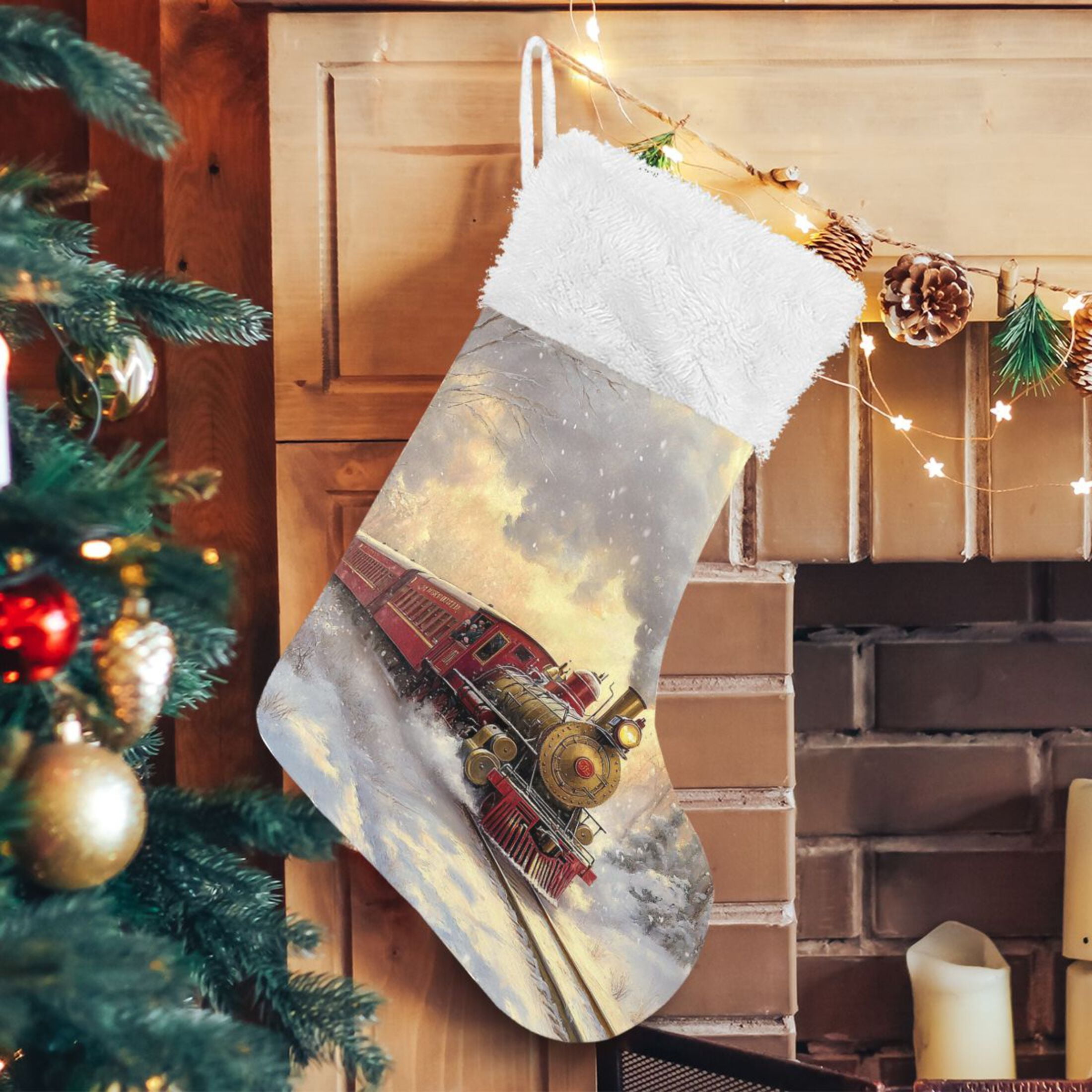 Snow and Train Large Size Christmas Stockings Xmas Stocking Holiday ...