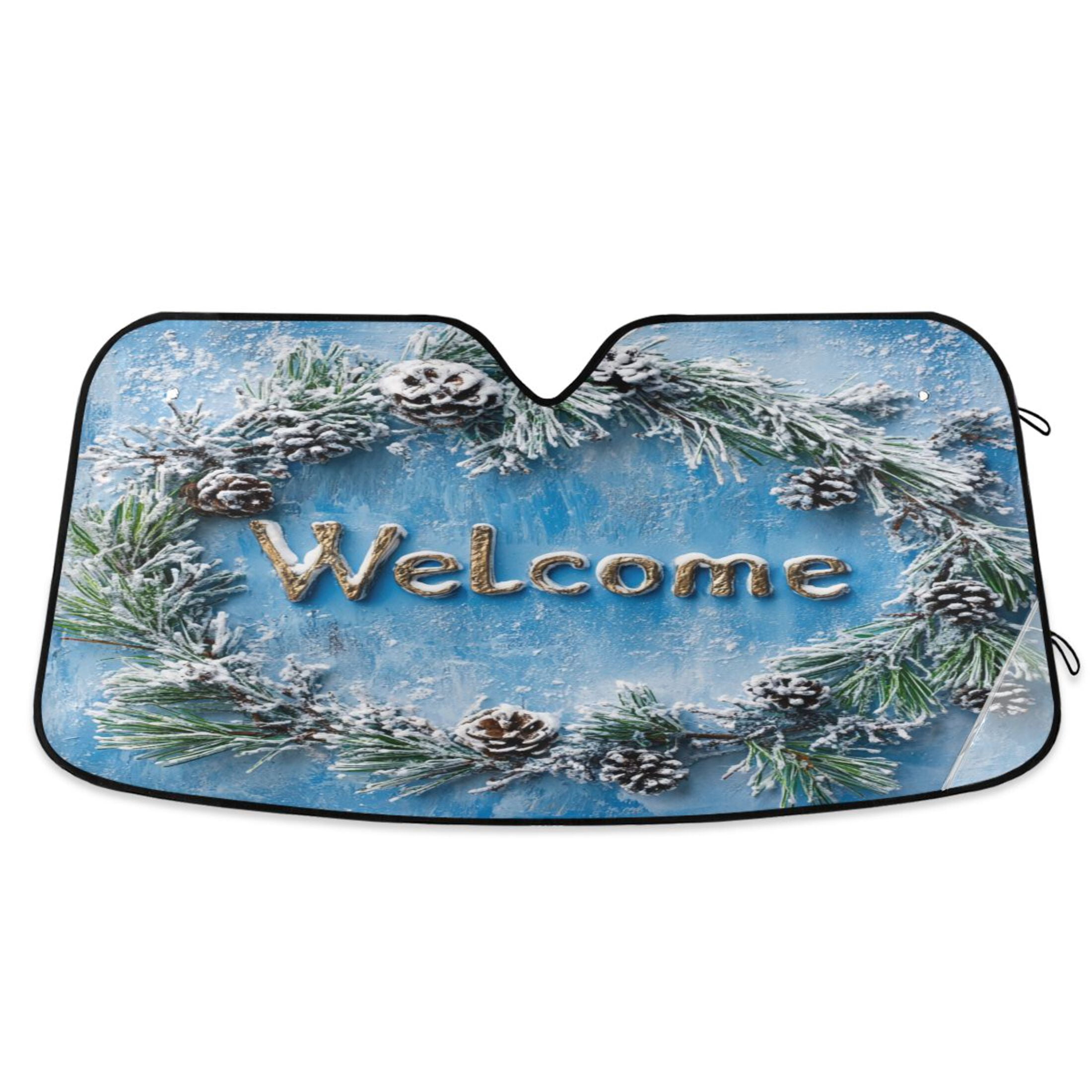 Snow-covered Wreath Welcome Sign Windshield Sun Shade Automobile Visor ...