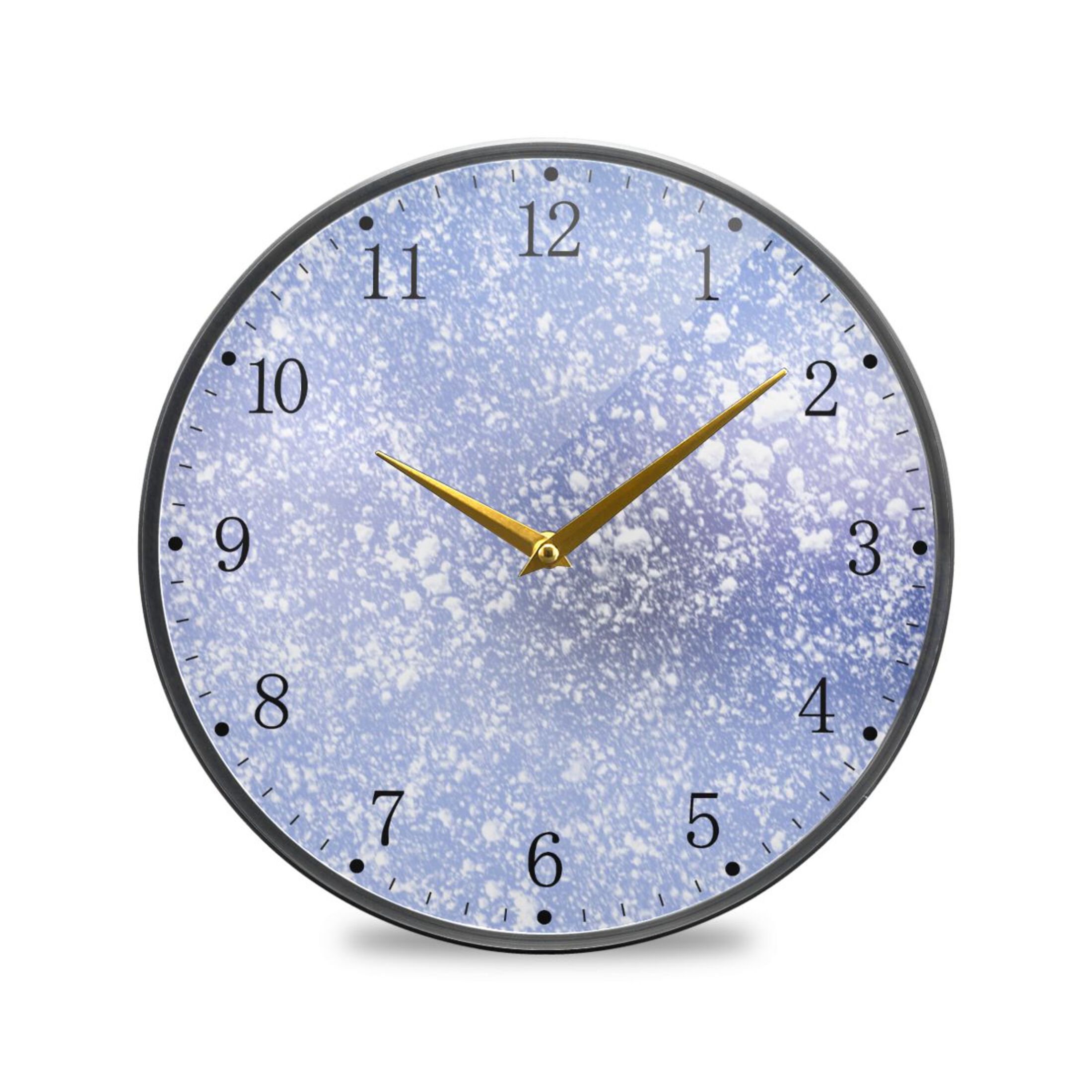 Snow on Blue Acrylic Wall Clocks Quiet Round Clock Battery Operated Non ...