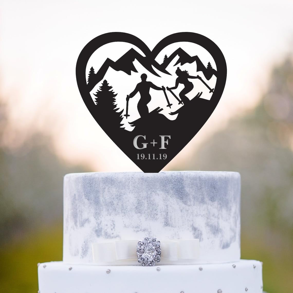 Snow ski wedding cake topper,ski resort cake topper,skiing wedding cake ...