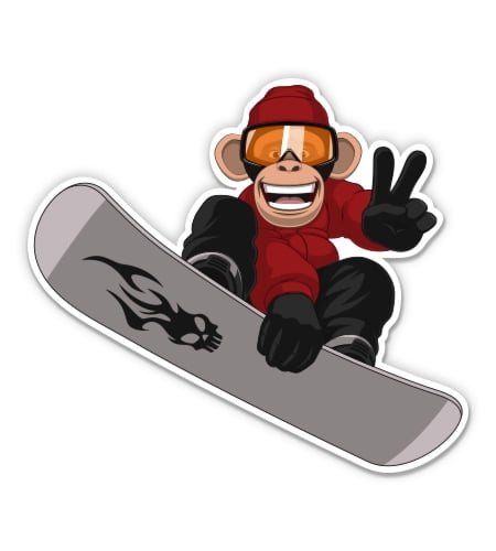 Snowboard Chimp - 3" Vinyl Sticker - For Car Laptop Water Bottle Phone ...