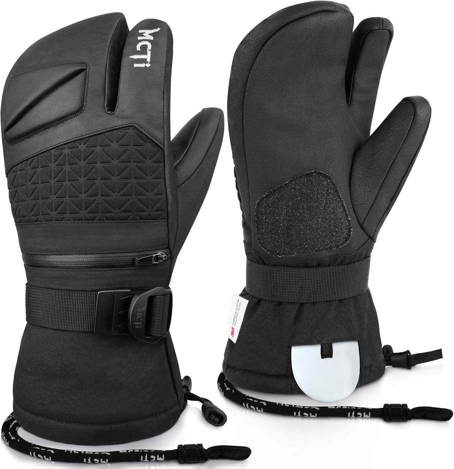 Snowboard Gloves with Wrist Guard 3-Finger Waterproof Mittens for ...