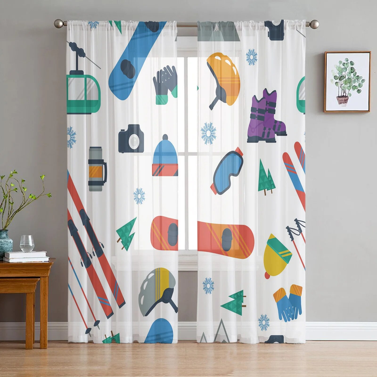 Snowboard Hat Sport Tulle Curtains for Living Room Bedroom Sheer ...