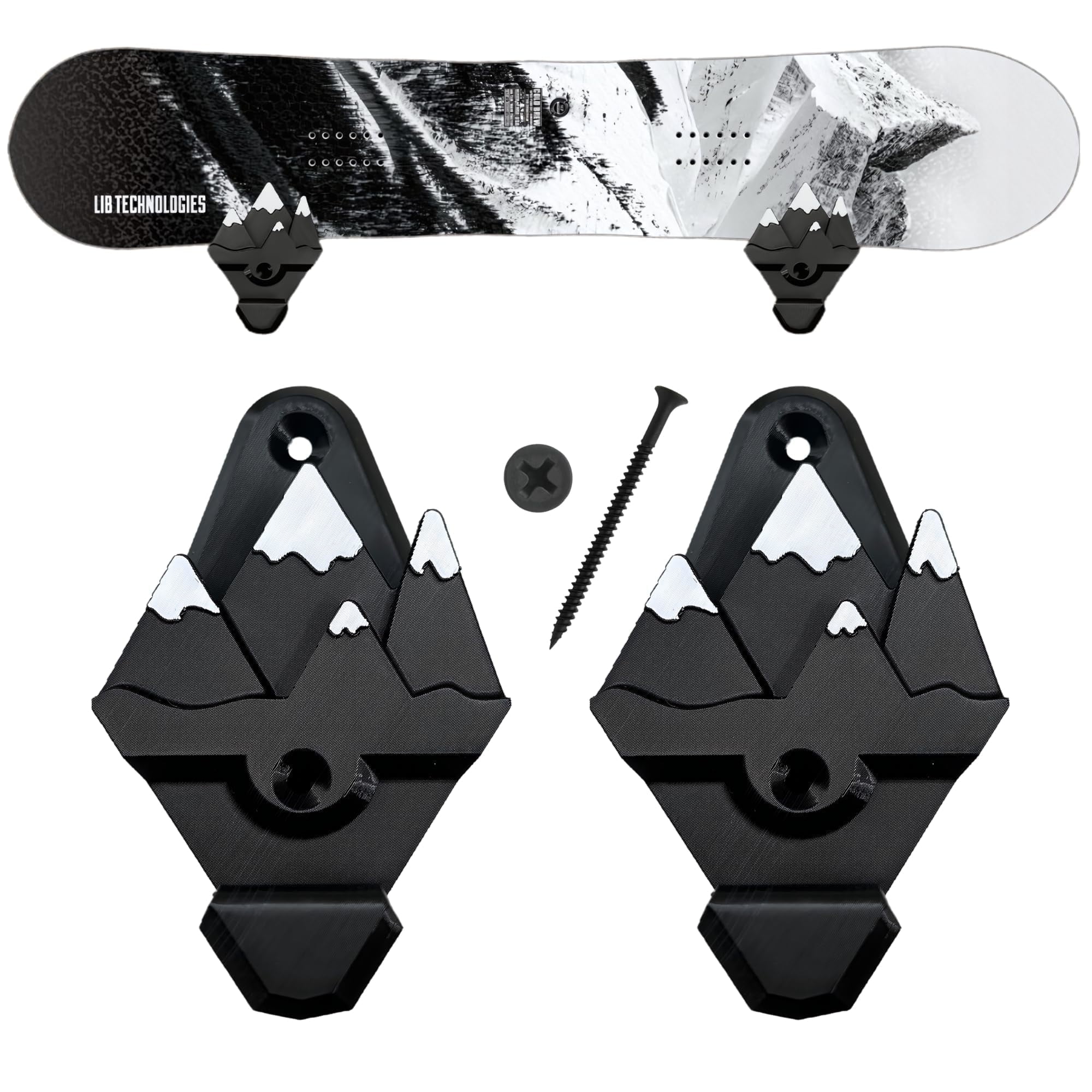 Snowboard Wall Mount with Hooks, Snowboard Rack, Wall Art (Black ...
