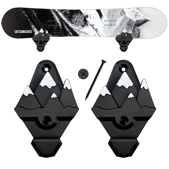 Snowboard Wall Mount with Hooks, Snowboard Rack, Wall Art (Black ...