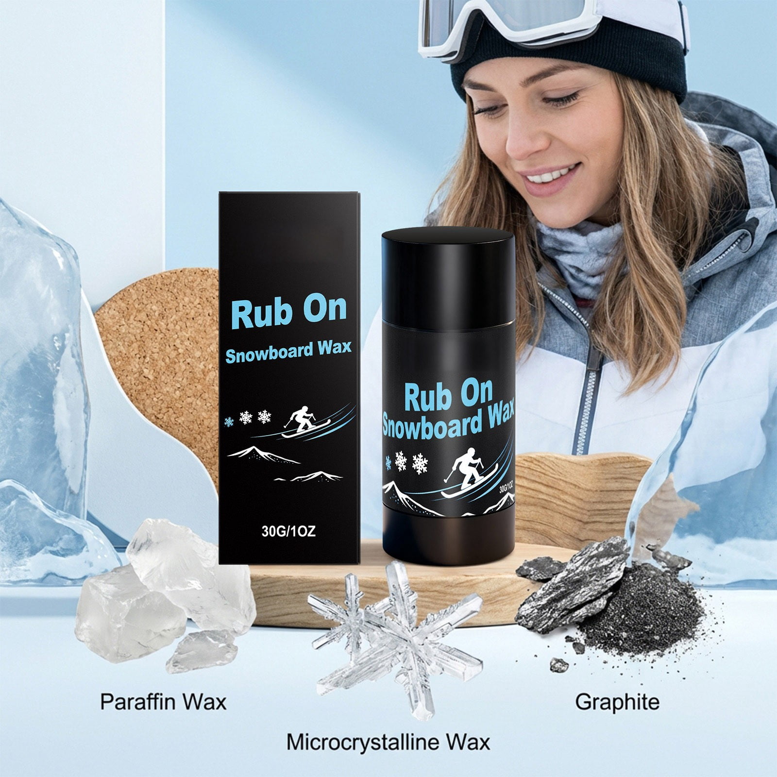 Snowboard Wax Rub On Ski Wax with Cork Applicator, Portable Sled Wax ...
