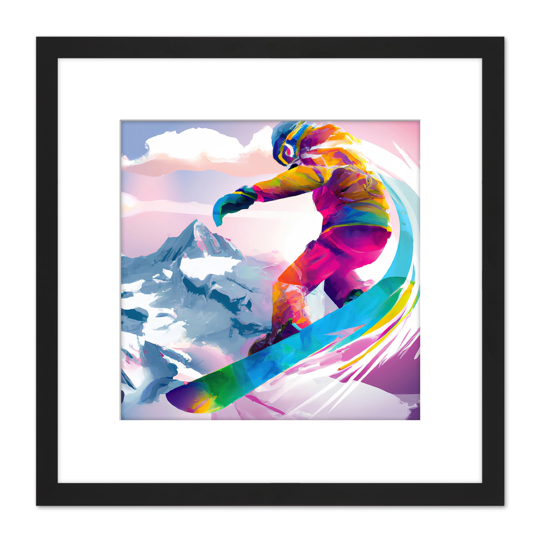 Snowboarder Snowboarding Vibrant Watercolour Multicoloured Snow ...