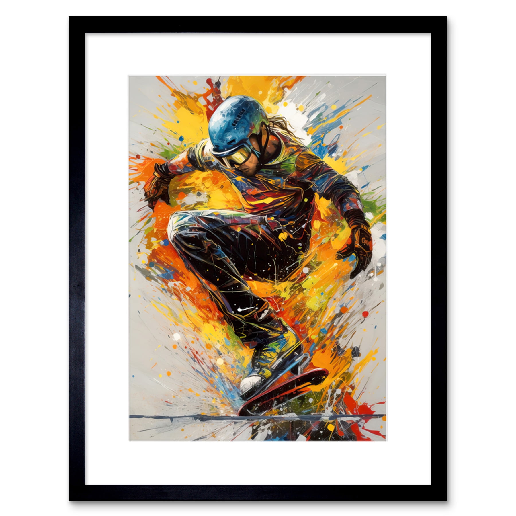 Snowboarder Vibrant Splat Art Action Shot Portrait Artwork Framed Wall ...