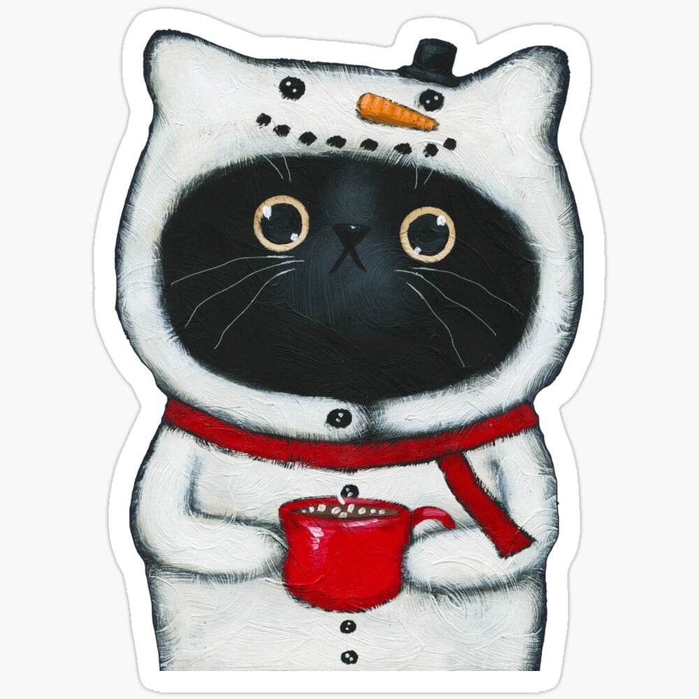 Snowcat And Hot Cocoa Sticker Phone Decal Water Bottle Stickers Car ...