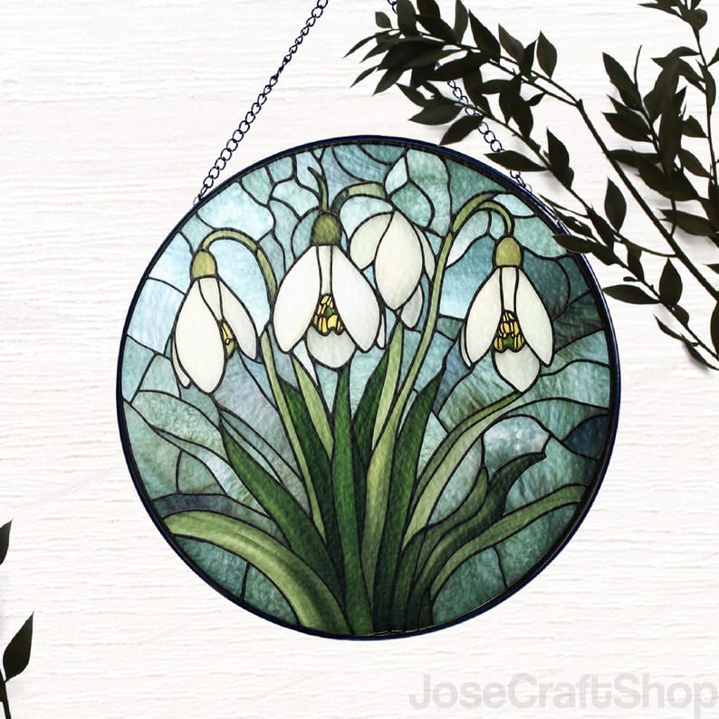 Snowdrop Stained Glass Suncatcher - January Flowers Stained Glass ...