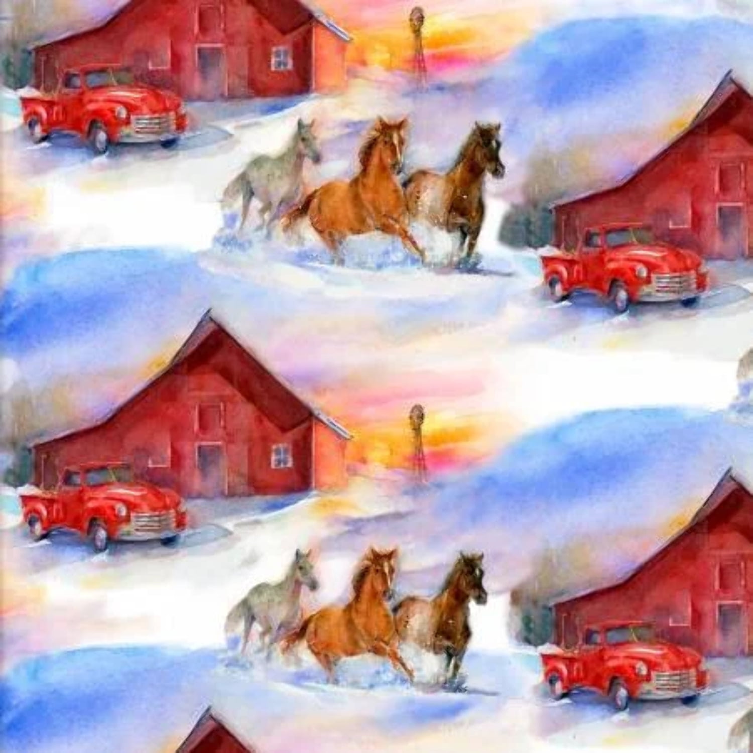 Snowfall On The Range Scenic Barn Cotton Fabric - Walmart.com