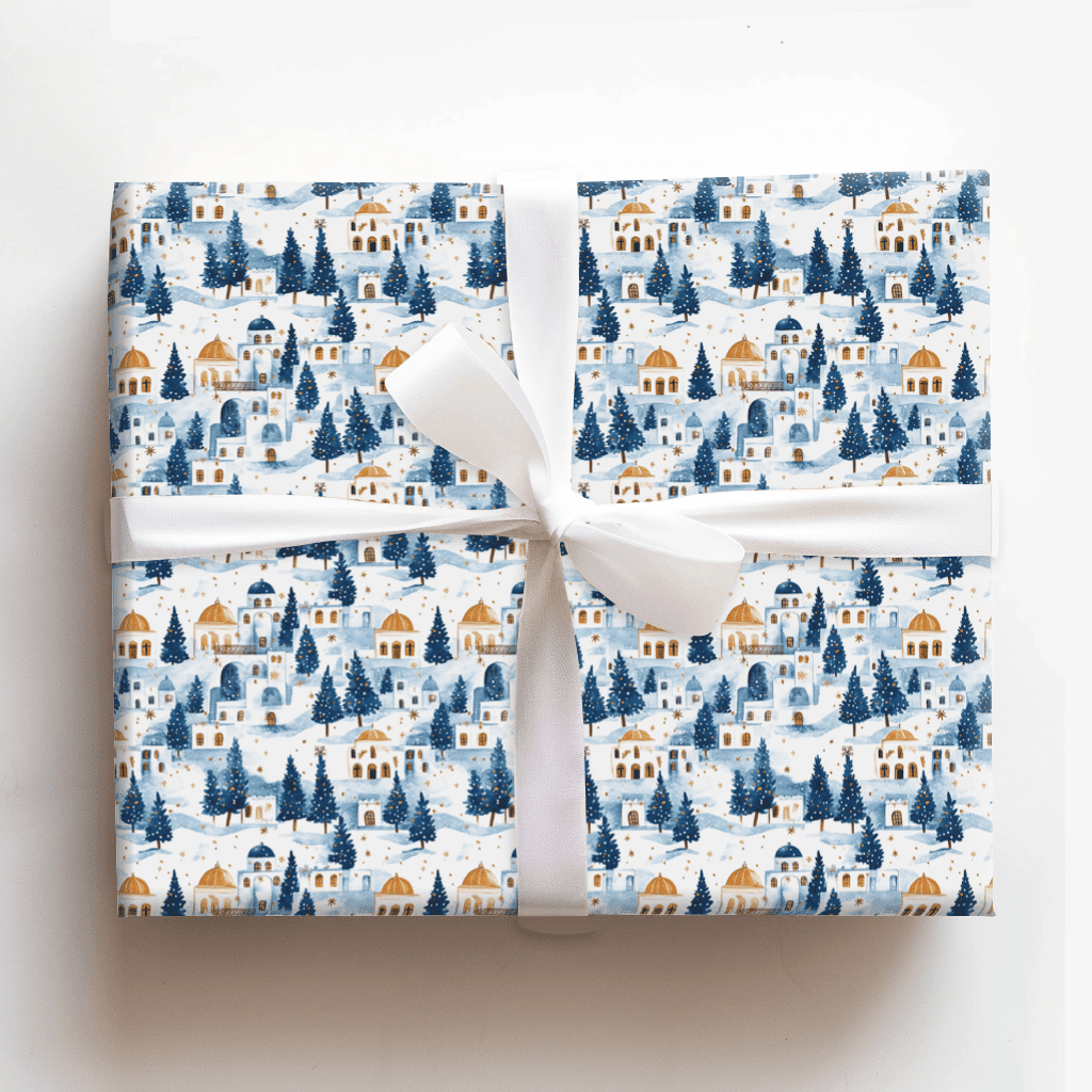 Snowfall in Santorini - Christmas Wrapping Paper Roll - Gift Wrap for ...