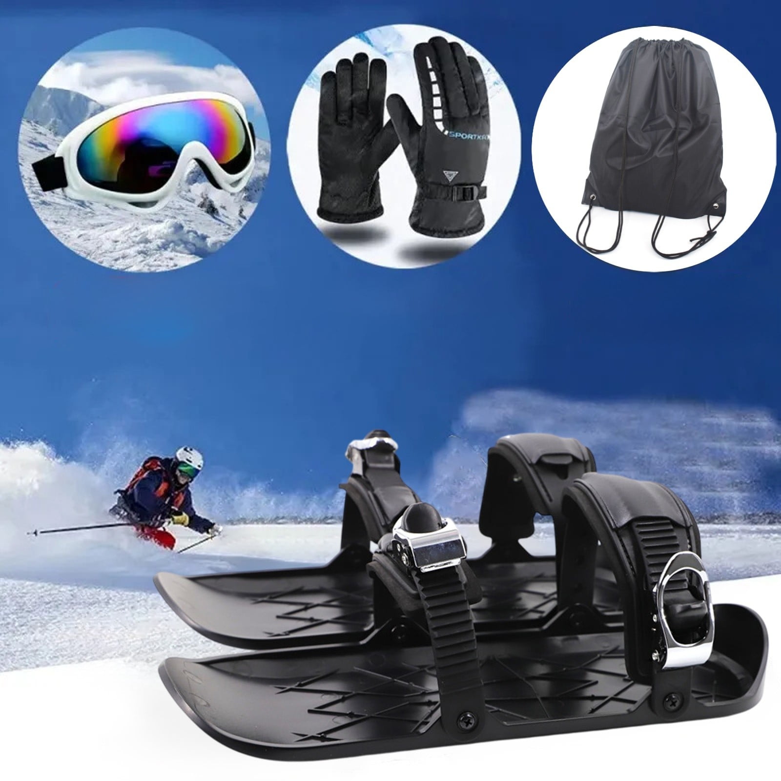 Snowfeet Basic Mini Short Ski Skates for Snow Skis Adjustable Short ...