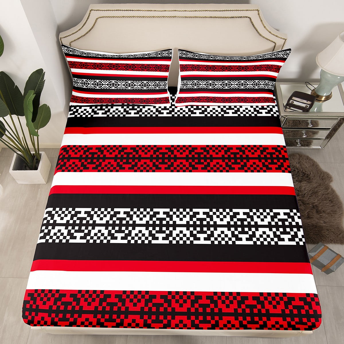 Snowflake Bed Set Geometric Fair Isle Fitted Sheet, Boys Girls ...