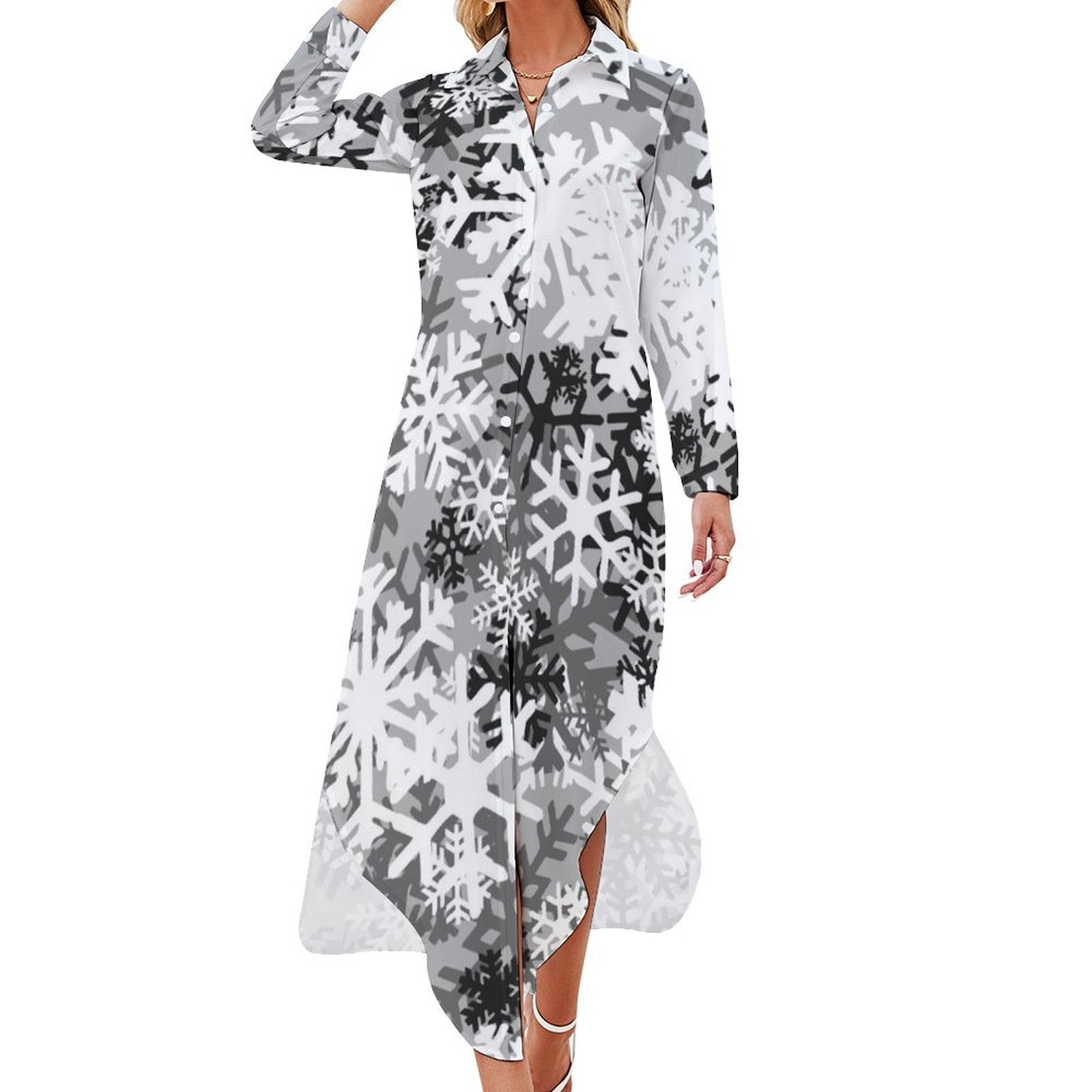 Snowflake Camo Long Sleeved Shirt Dress luxury woman party dress ...