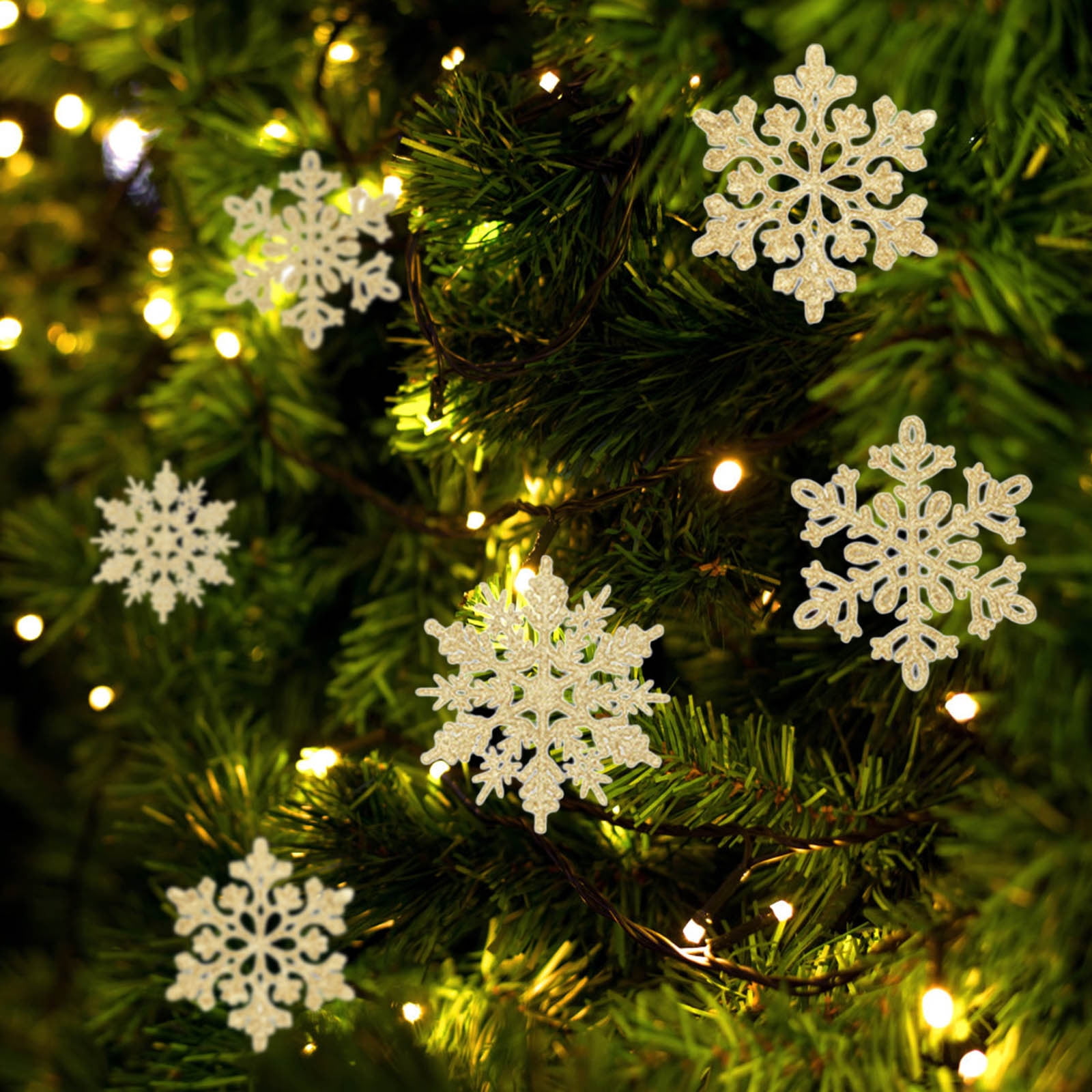 Snowflake Christmas Decoration Fieroe, 24Pcs Pendants, Plastic Glitter ...