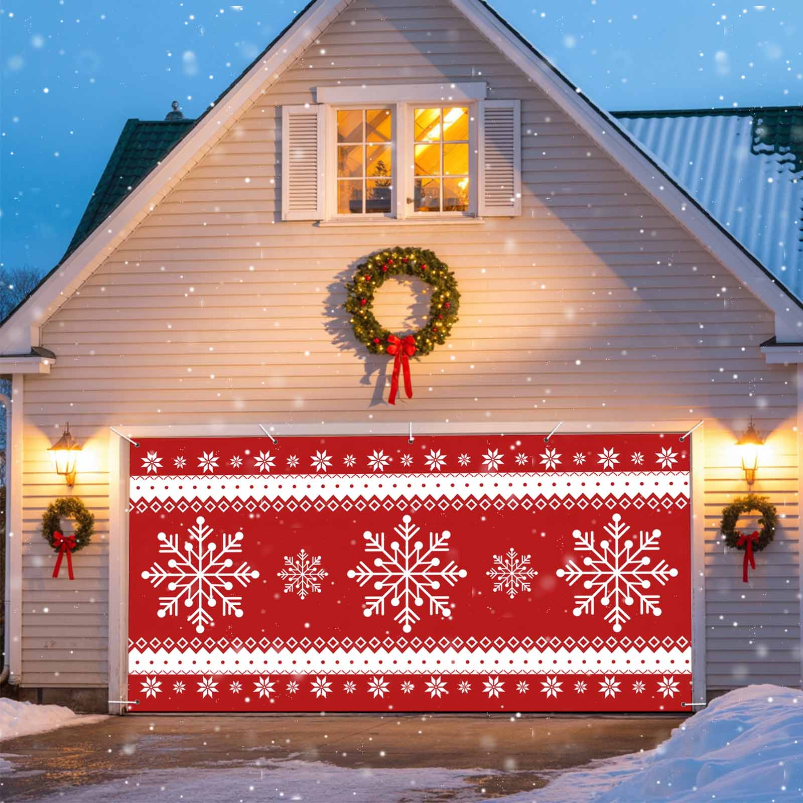 Snowflake Christmas Garage Door Decorations, 6.9x16ft Garage Door Cover ...