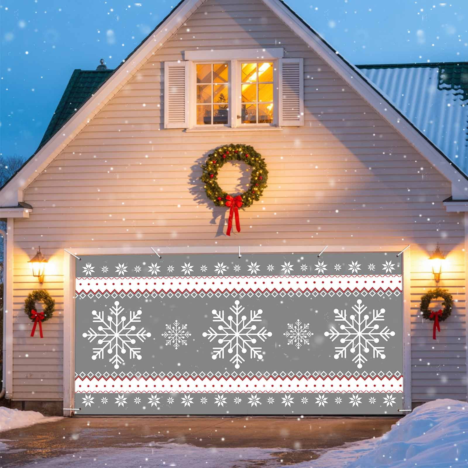 Snowflake Christmas Garage Door Decorations, 6.9x8ft Garage Door Cover ...