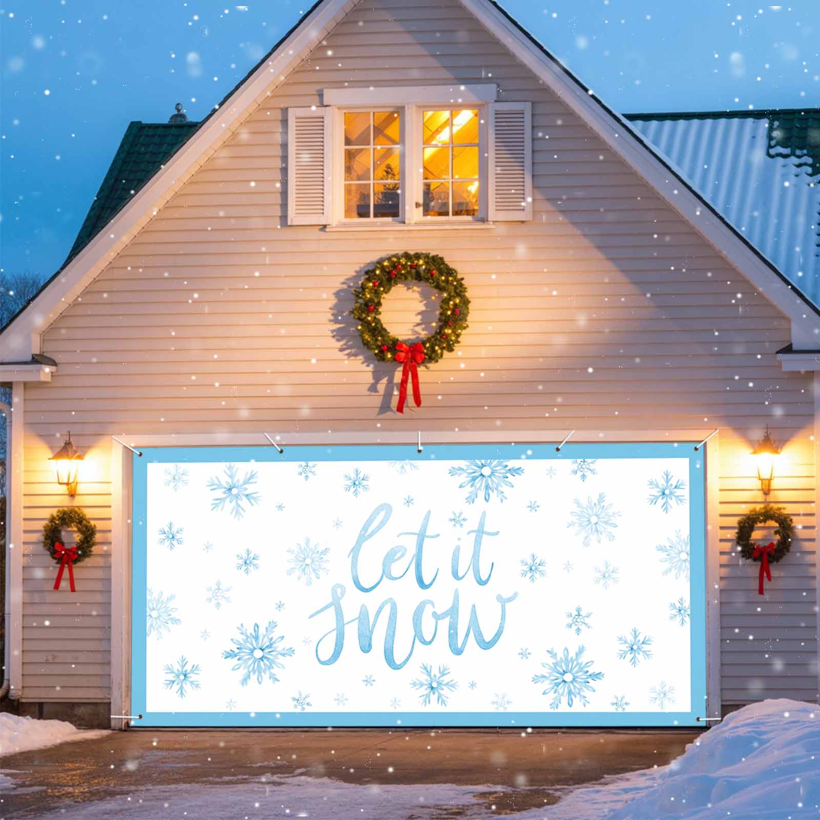 Snowflake Christmas Garage Door Decorations, 6.9x8ft Garage Door Cover ...