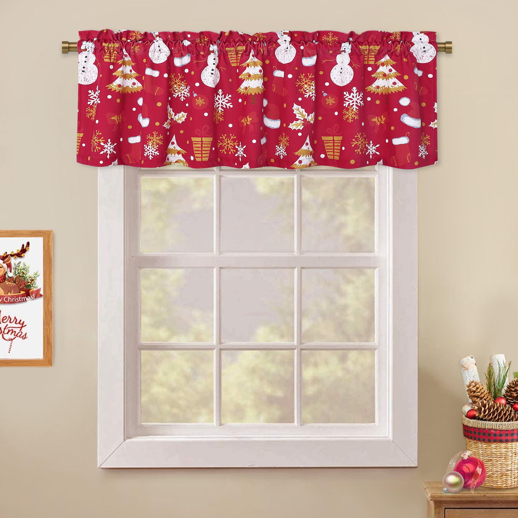 Snowflake Christmas Kitchen Valance Green Velvet Thermal Insulated Cafe ...