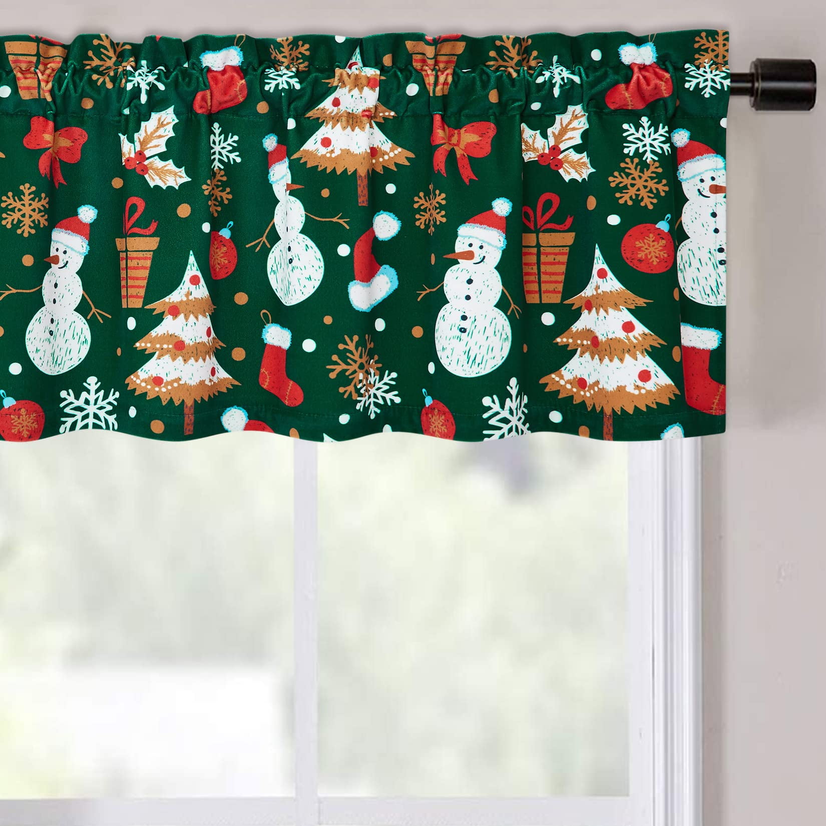 Snowflake Christmas Kitchen Valance Green Velvet Thermal Insulated Cafe ...