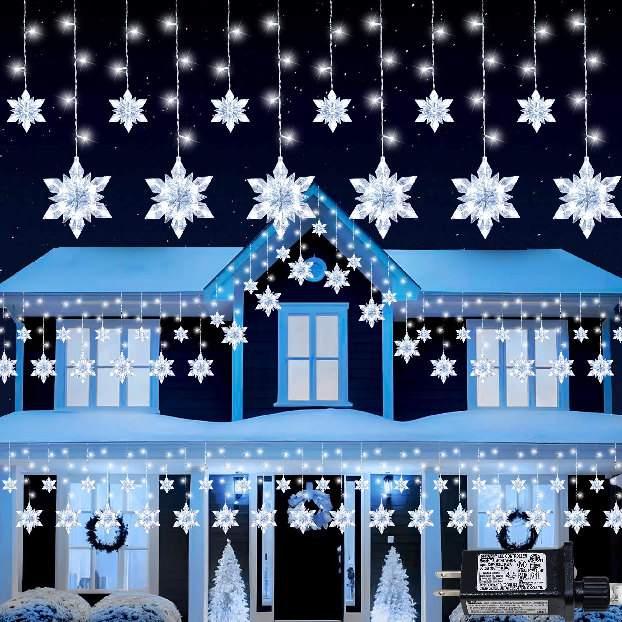 Snowflake Christmas Lights Outdoor, 8.2ft 144 LED Connectable Xmas ...