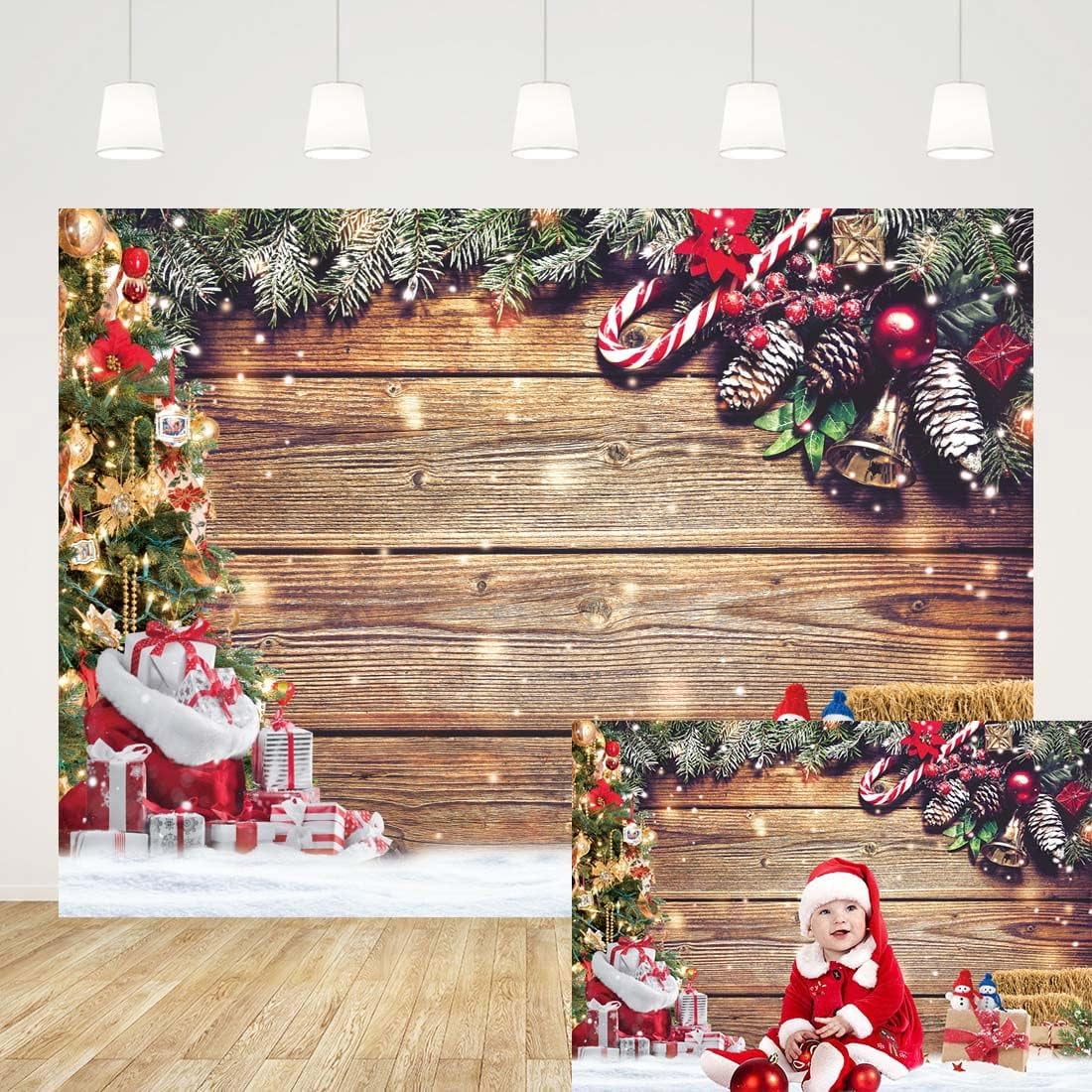 Snowflake Christmas Photography Backdrop Wood Wall Rustic Wooden Floor ...