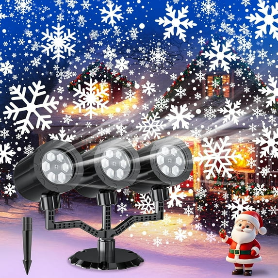 Snowflake Christmas Projector Lights Outdoor 2025 Upgraded Triple Head ...