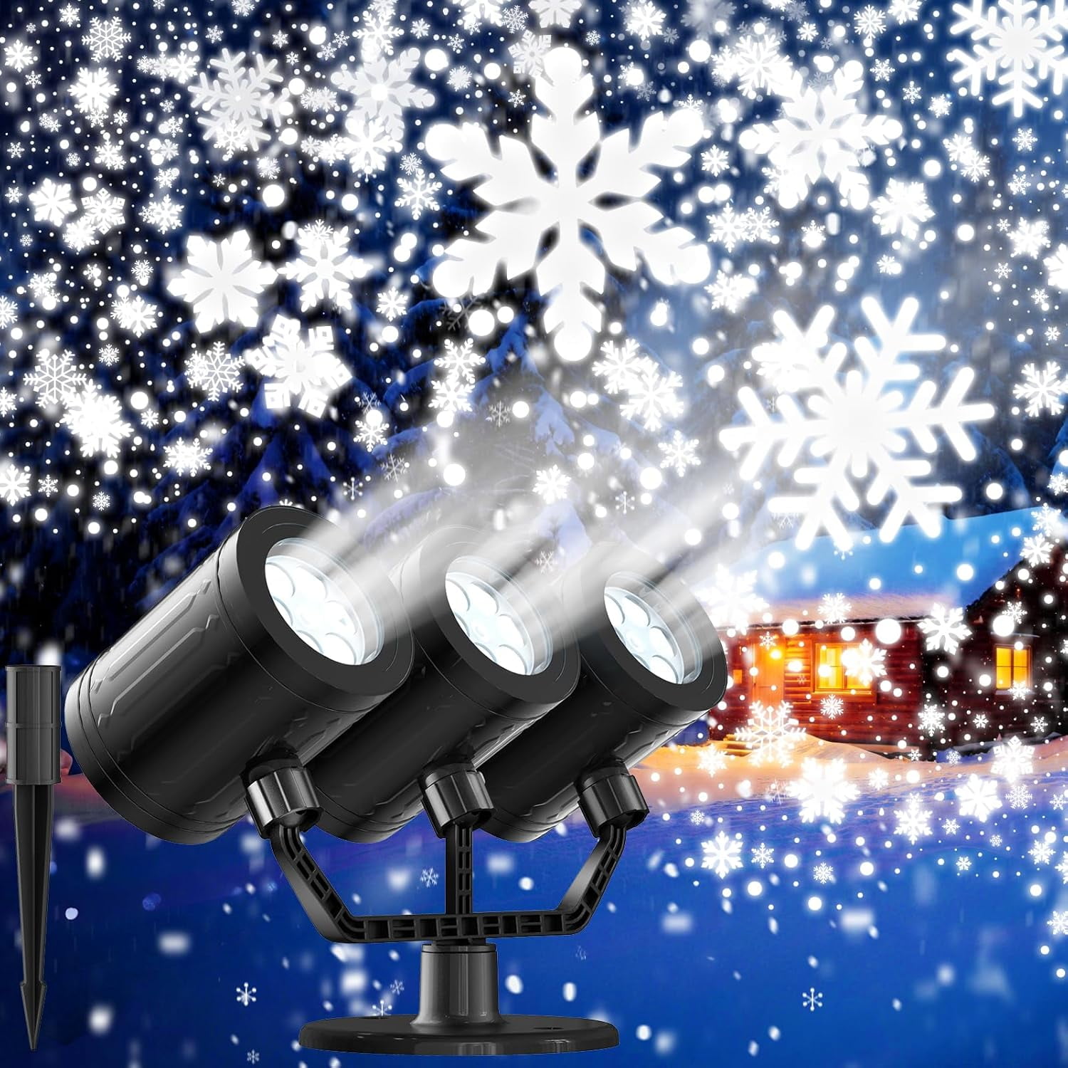 Snowflake Christmas Projector Lights Outdoor 2025 Upgraded Triple Head ...