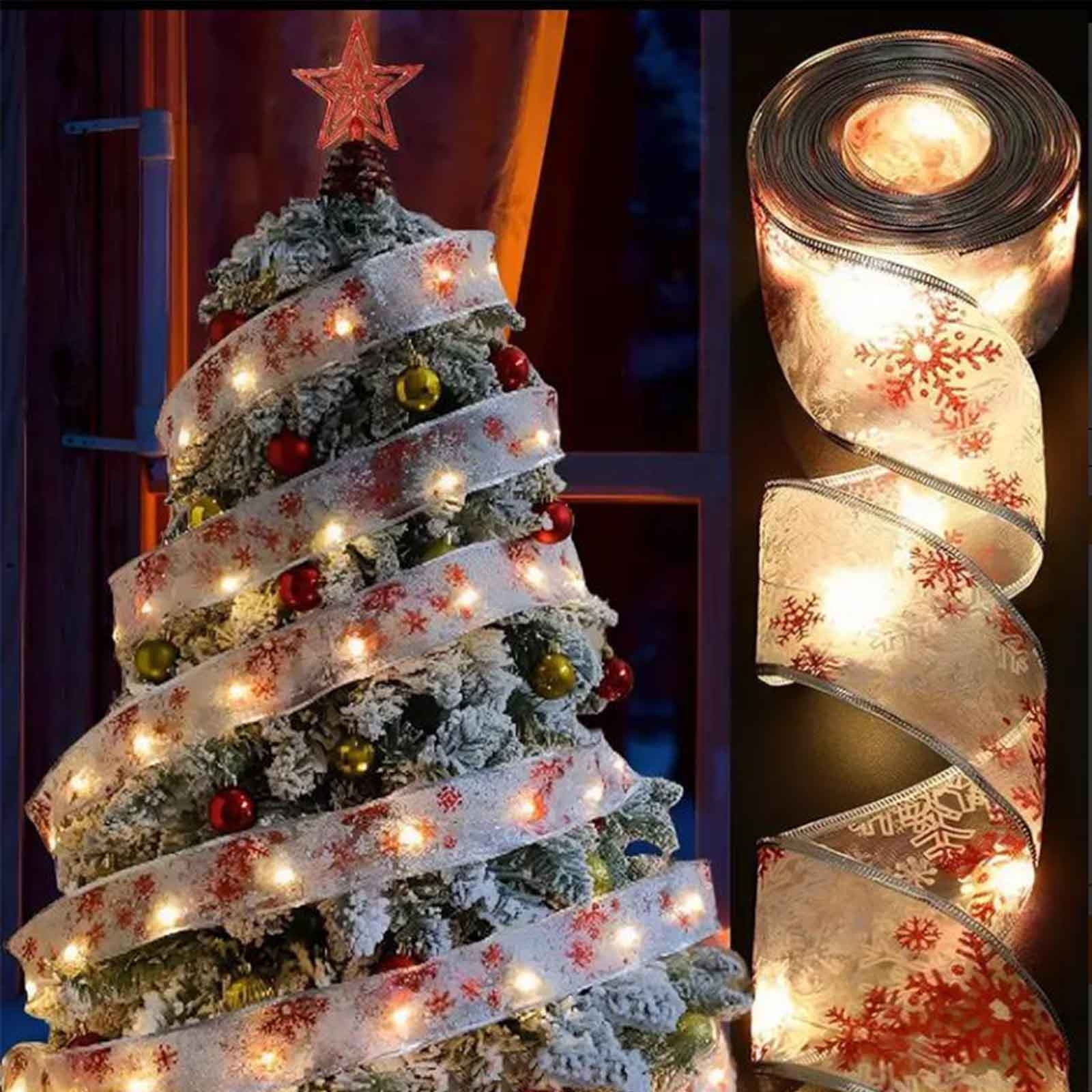 Snowflake Christmas Ribbon with LED Lights, 16Ft Glowing Ribborn for ...