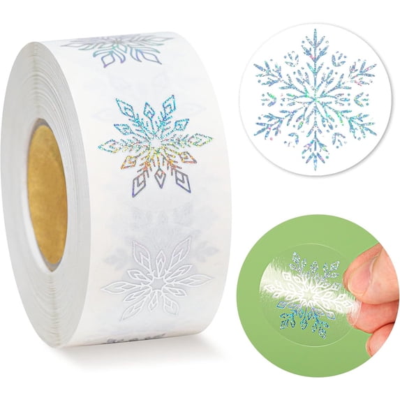Snowflake Christmas Stickers Roll, 500 Transparent Holiday Stickers for ...