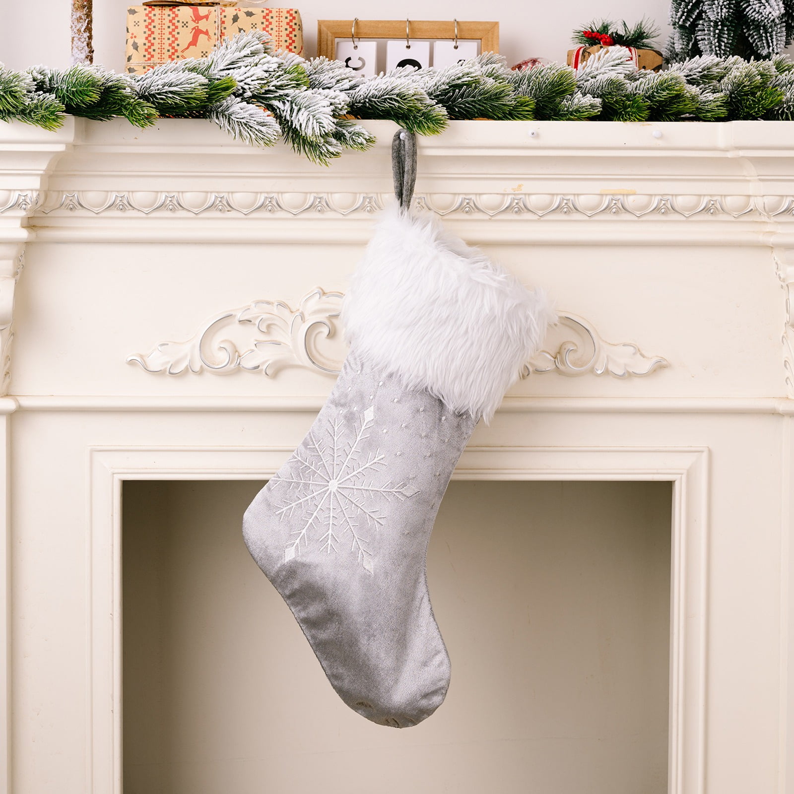 Snowflake Christmas Stockings,Red Velvet with White Super Soft Plush ...