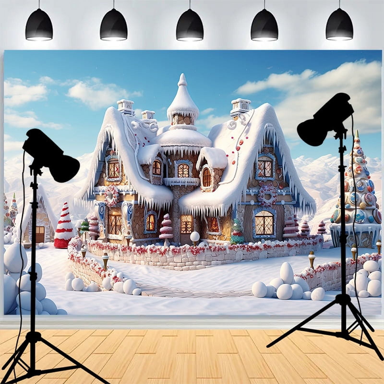Snowflake Christmas Tree Candies Photography Backdrop Window Living ...