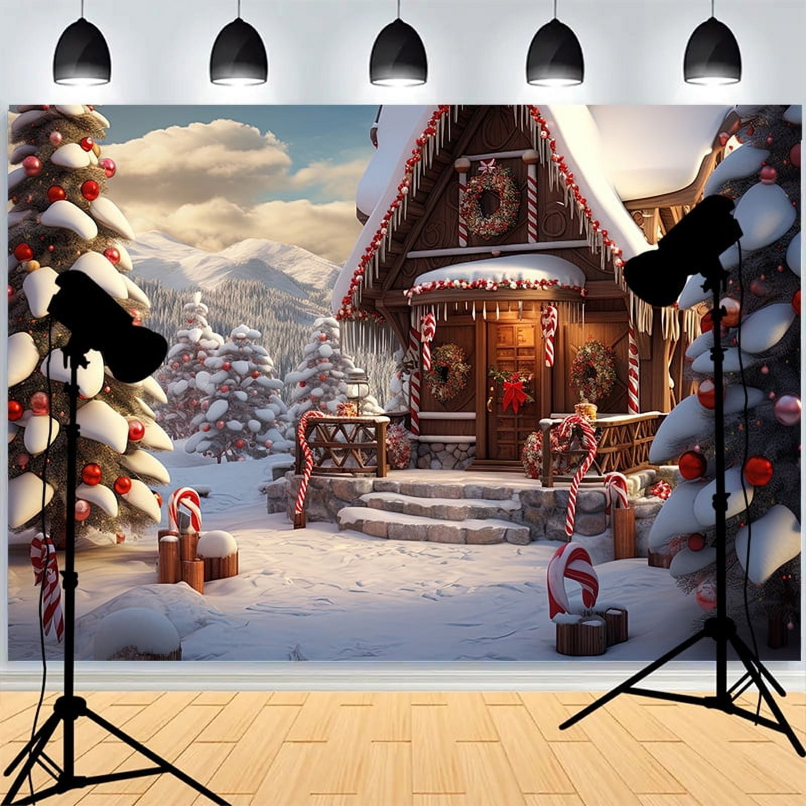 Snowflake Christmas Tree Candies Photography Backdrop Window Living ...