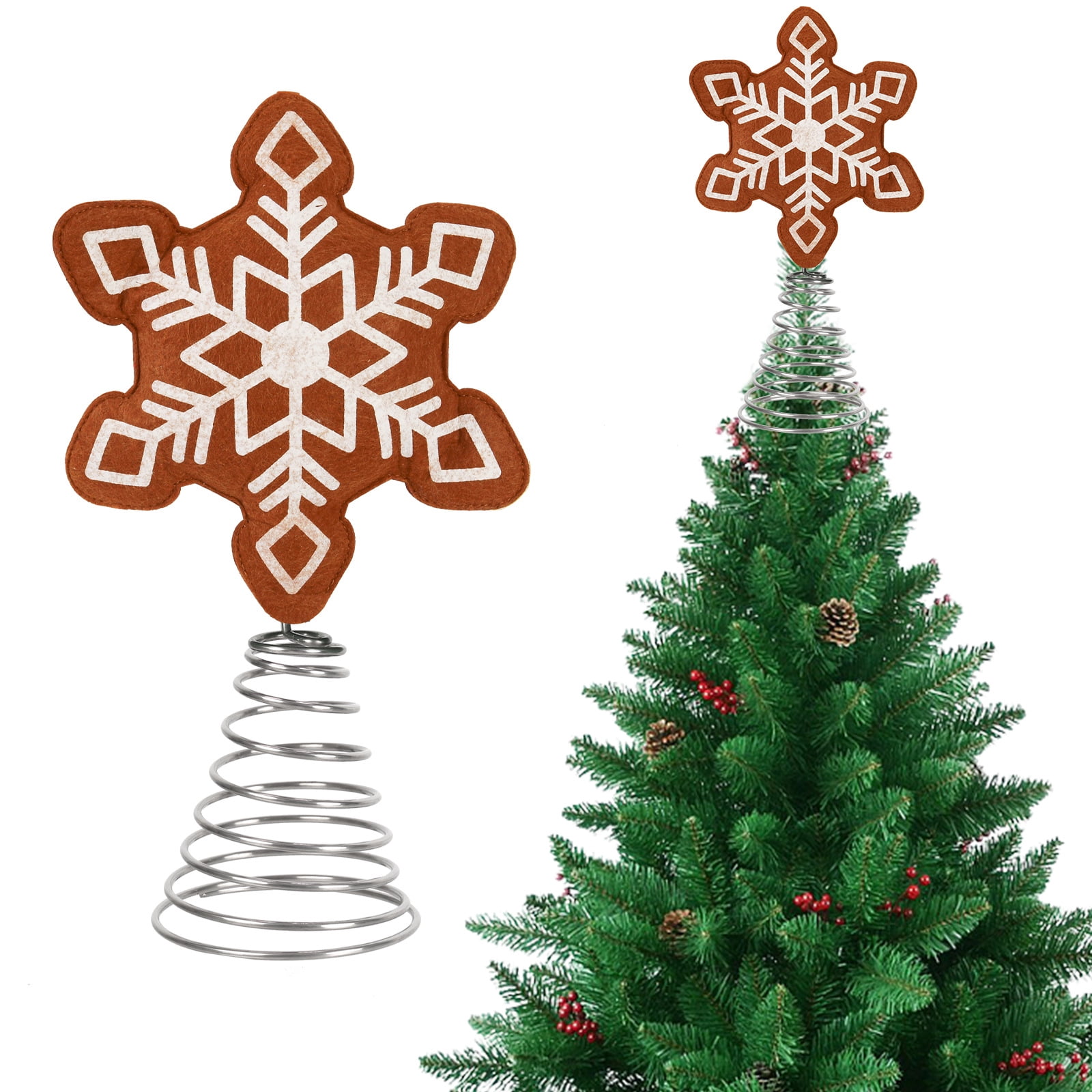 Snowflake Christmas Tree Topper - 13.7 inch Metal and Plush Christmas ...
