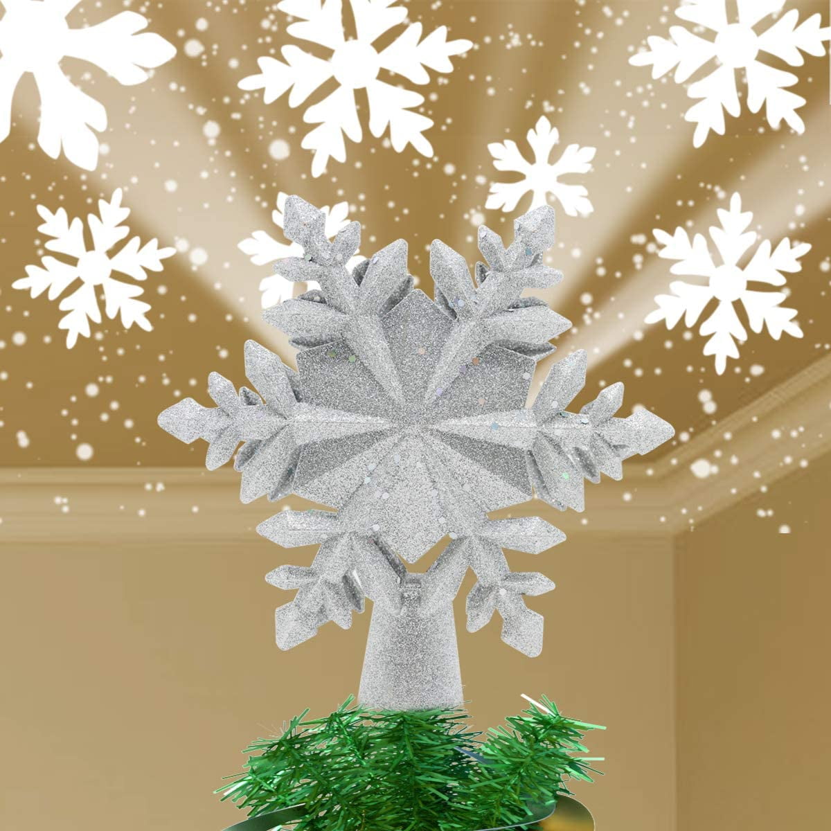 Snowflake Christmas Tree Topper Lighted with Built-in Rotating Magic ...