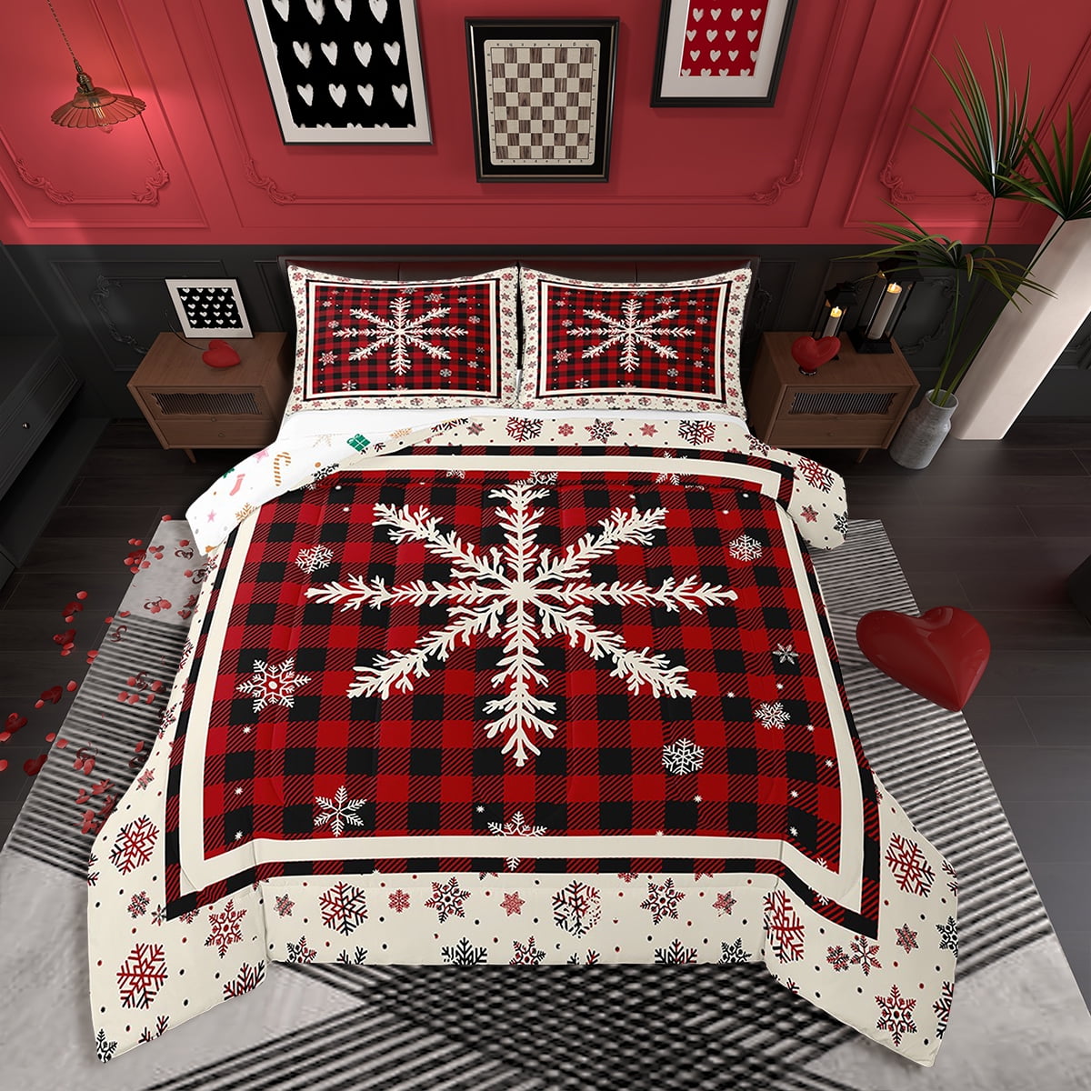 Snowflake Comforter King Winter Holiday Christmas Quilt Bedding Set Red ...