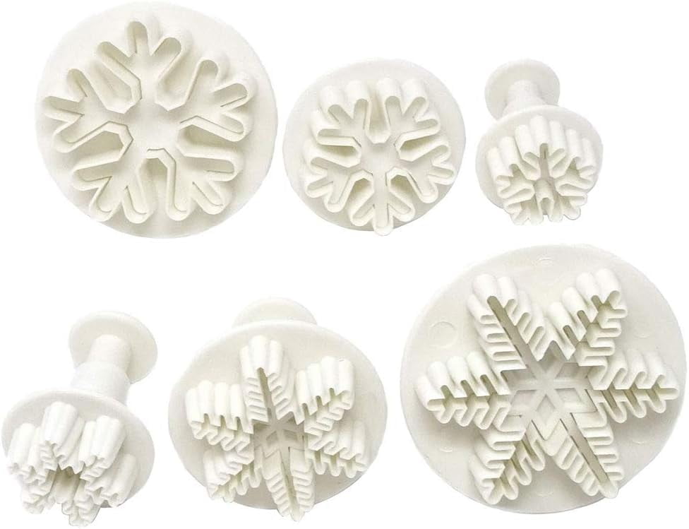 Snowflake Cookie Cutter, 6pcs Snowflake Fondant Cake Plunger Cutters ...
