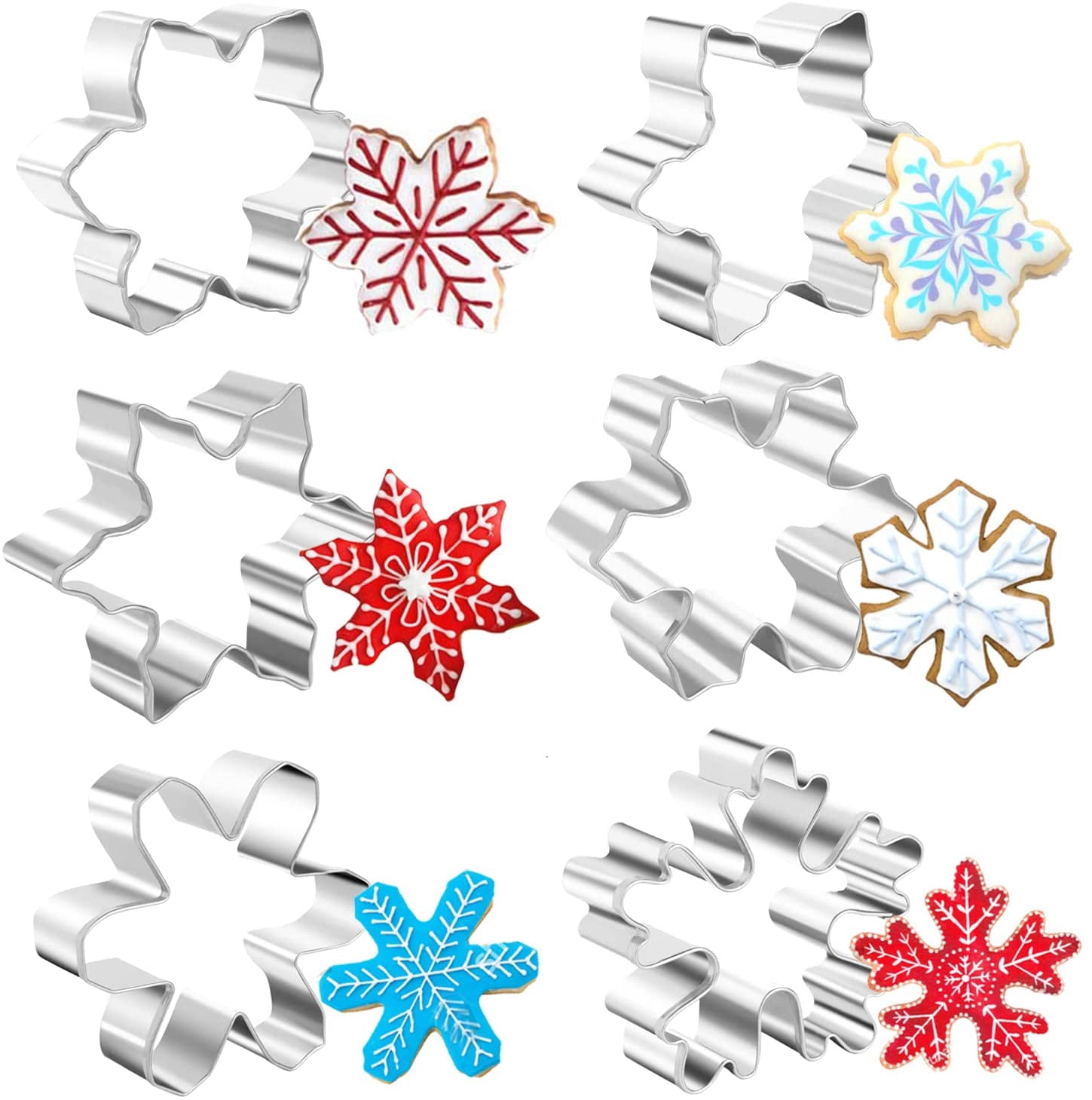 Snowflake Cookie Cutters 6 Pieces Stainless Steel Christmas Cookie ...
